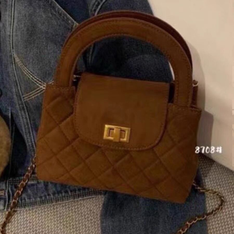 Интернет-знаменитость, осень-зима, высококачественная замшевая маленькая сумка в стиле Chanel, 24 новые женские сумки через плечо, кроссбоди, стеганая сумка с цепочкой