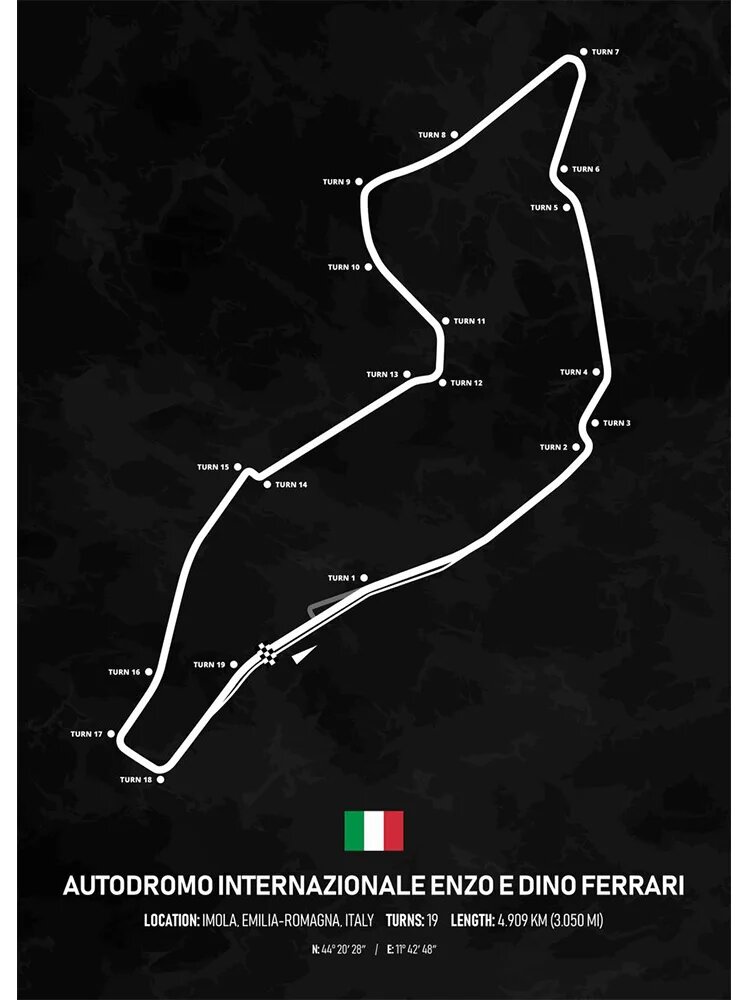 F1 Трек Карта 2023 Сезон Печать на холсте Черный, Q, 30x40cm No Frame