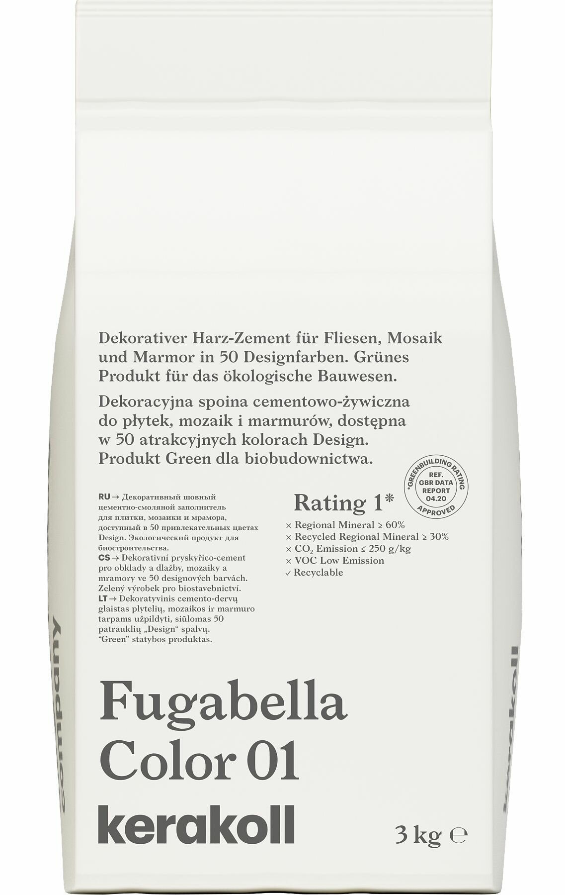 Затирка Kerakoll Fugabella Color, 01 (Снежно-белый) 3 кг.