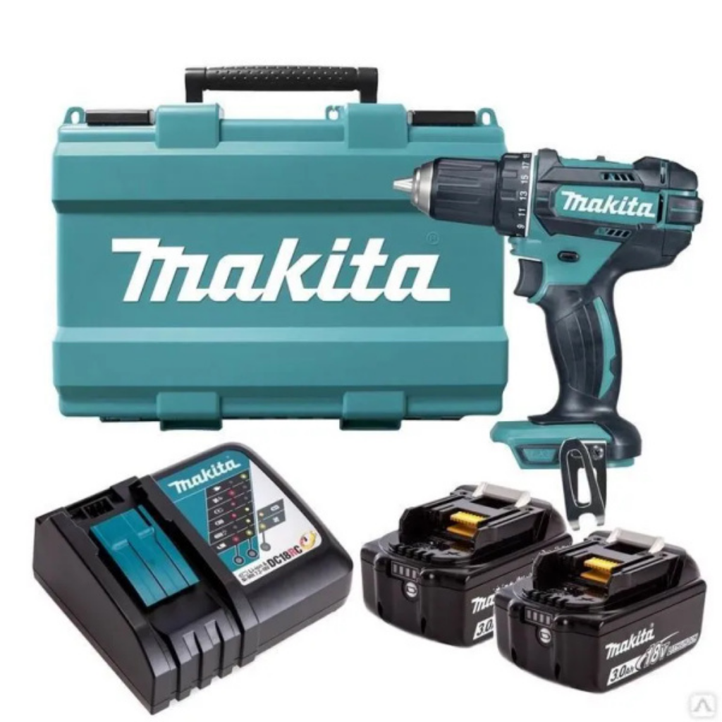 Дрель-шуруповерт Makita DDF485RFE, 18В, 2 скорости, 2 аккумулятора, кейс