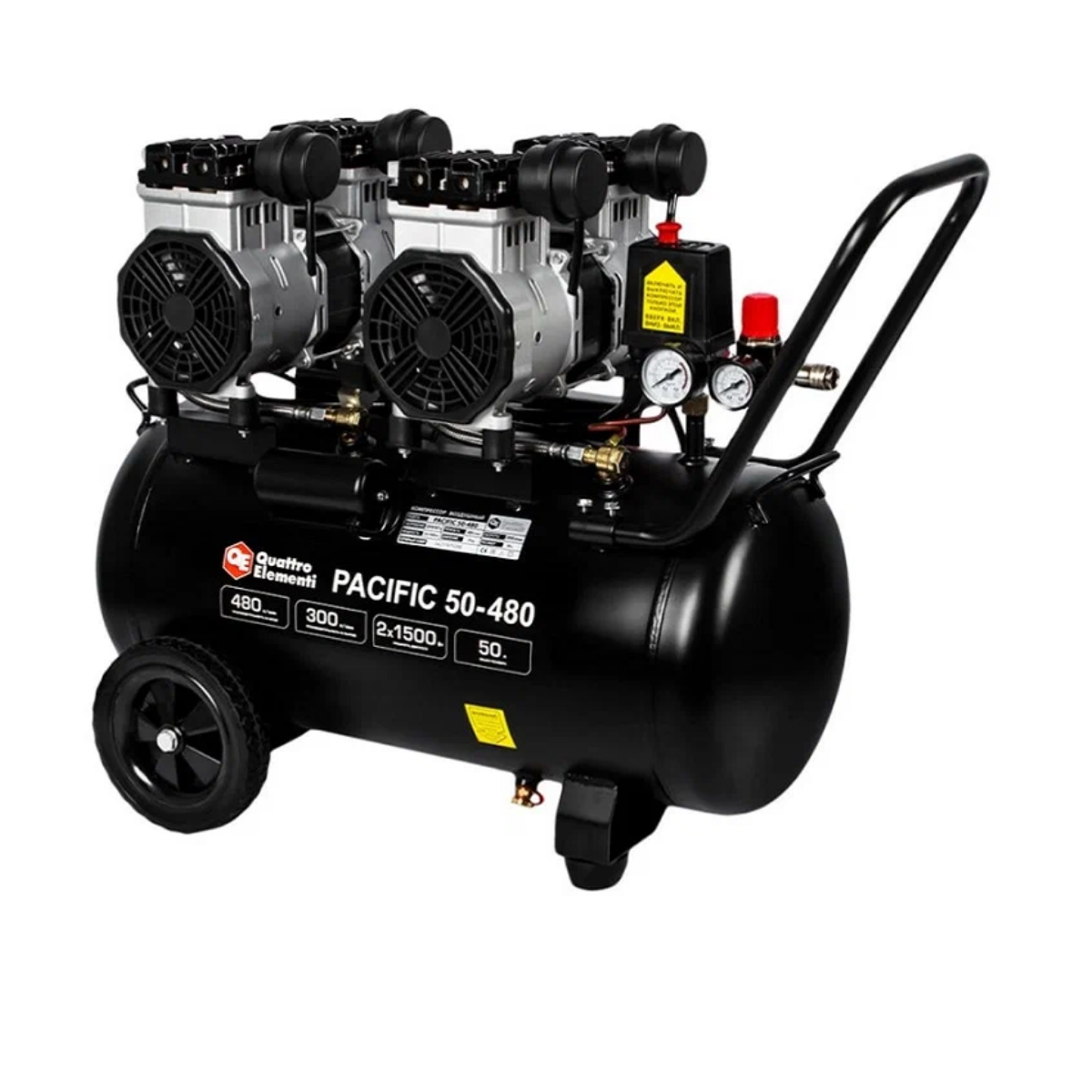Компрессор QUATTRO ELEMENTI PACIFIC 50-480 черный 480 л/мин, ресивер 50 л, 3кВт(3.5 л. с), 8 бар
