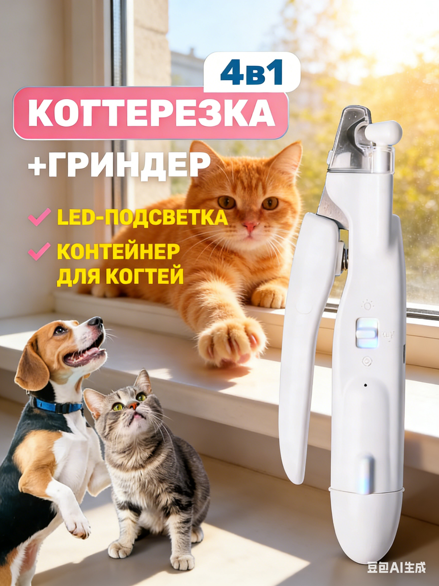 Когтерезка для кошек с ограничителем безопасная с подсветкой