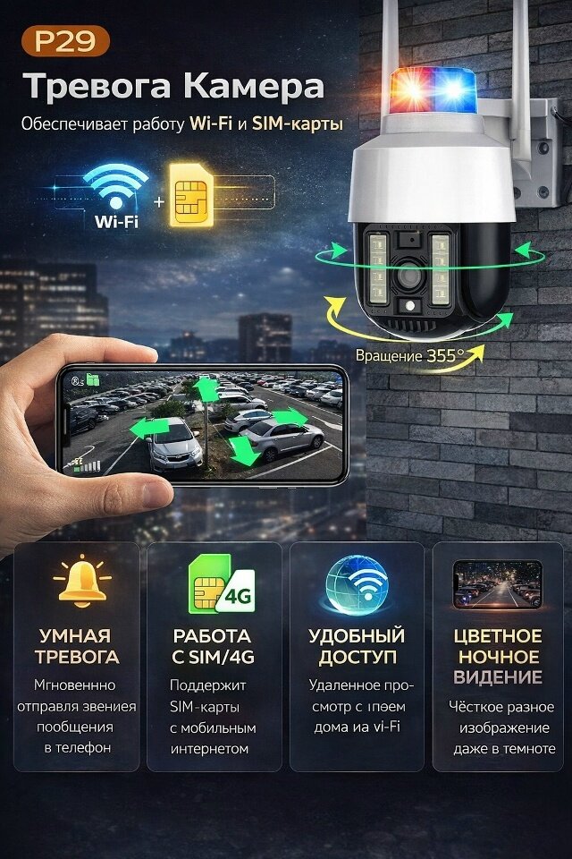 Камера видеонаблюдения V380 Pro, 4G, с автослежкой и световой сигнализацией