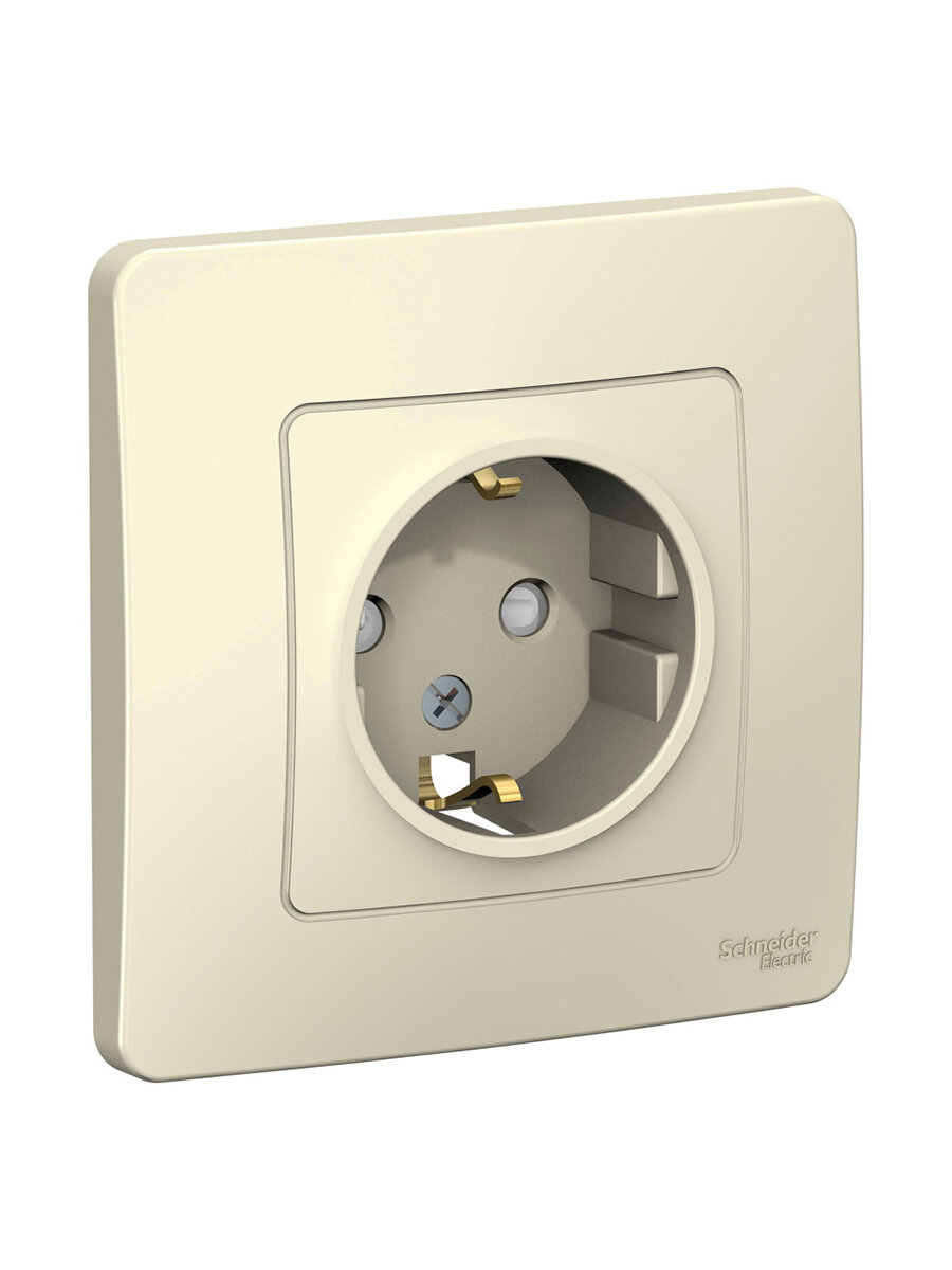 Розетка Systeme Electric Blanca с заземлением, с защитными шторками 16А, 250В молочный BLNRS001112