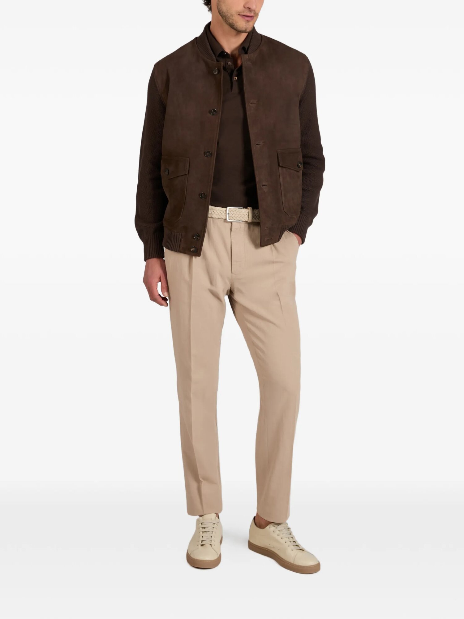 Куртка Slowear Suede-panelled bomber jacket, размер 50, brown — фото 1