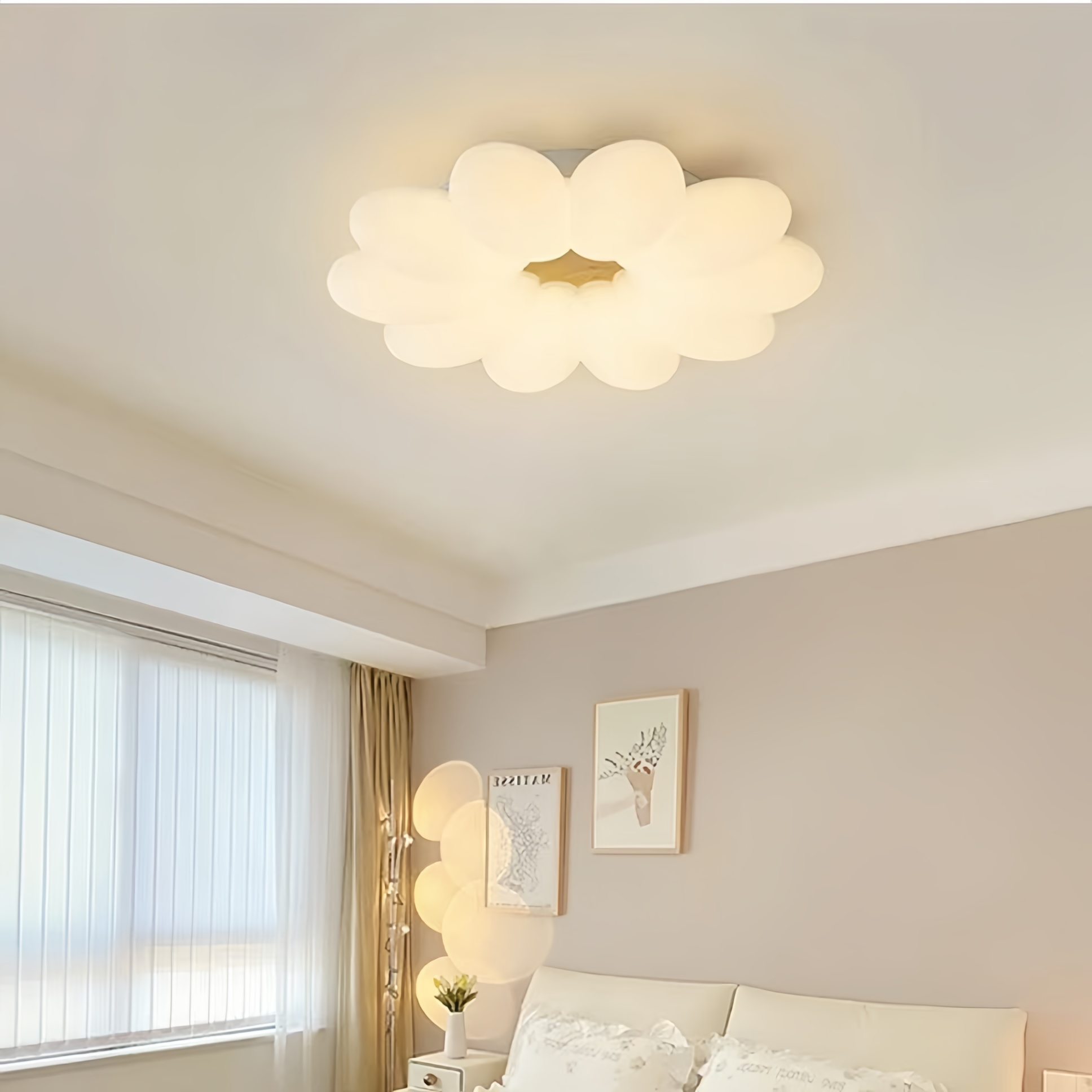 PE, Потолочный светильник, LED, , кремовый стиль, в форме лепестка,55*12cm，60W，Бесступенчатое регулирование яркости