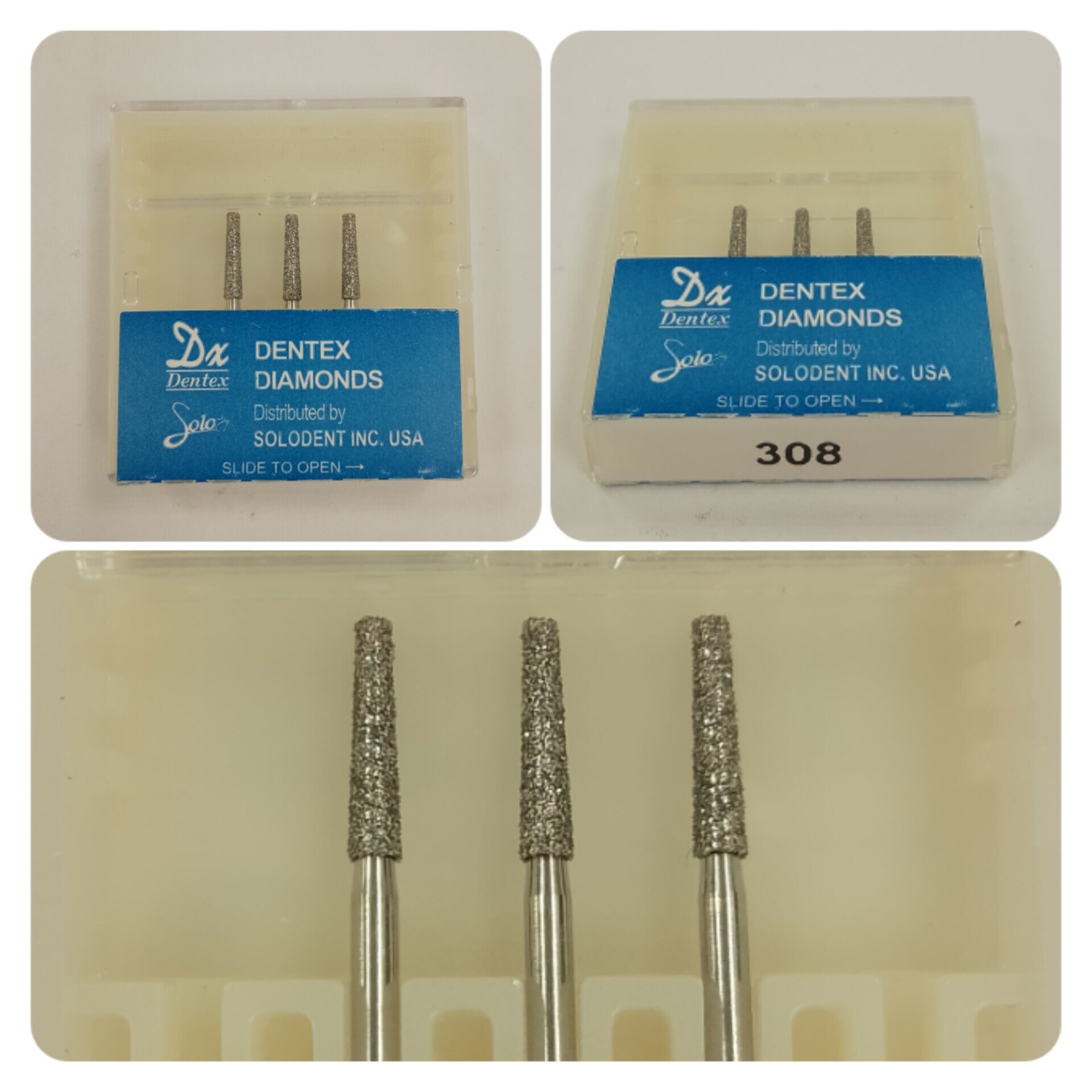 Боры стоматологические алмазные Dentex турбинные конус с плоским концом № 308 размер 018, 3 штуки