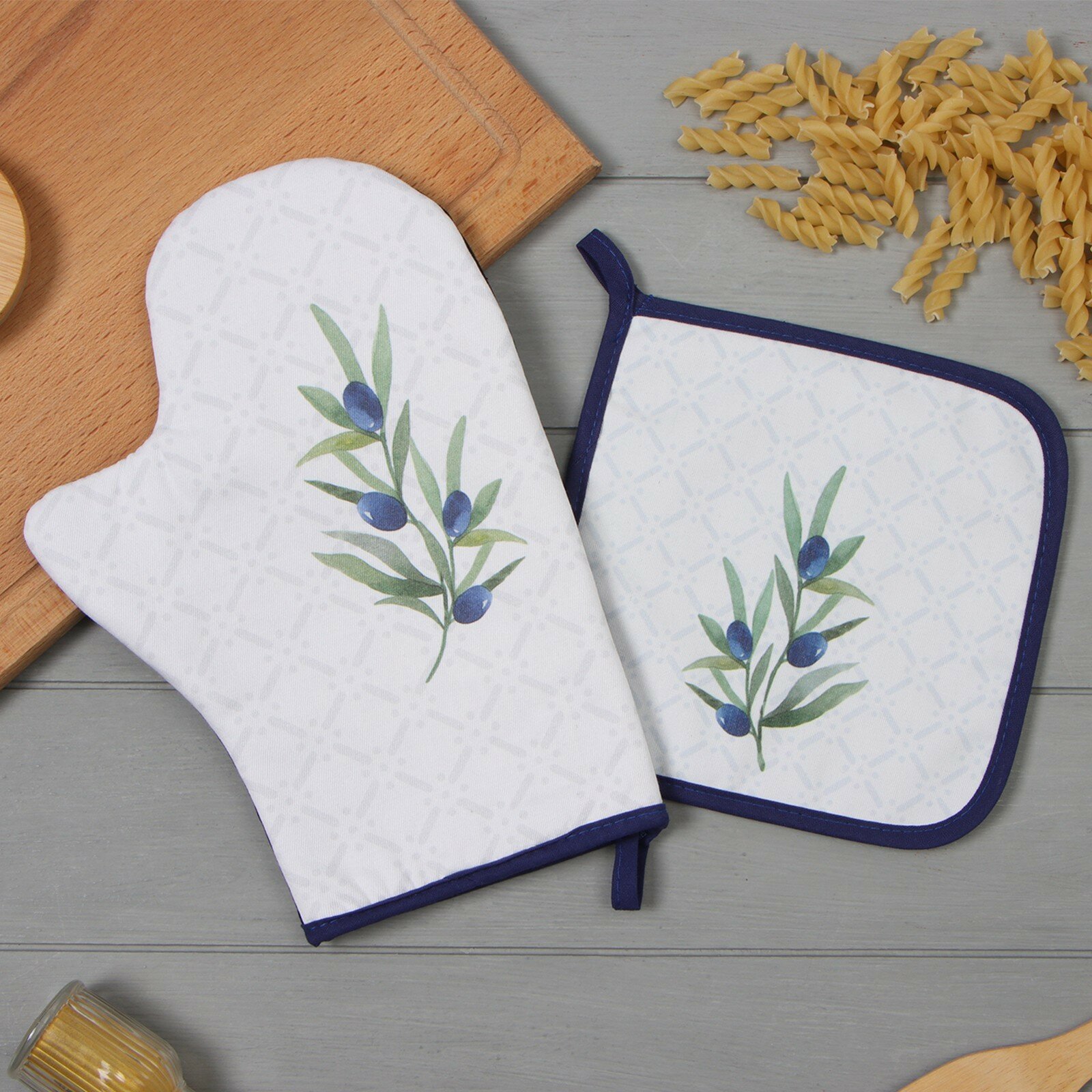 Подарочный набор Этель "Олива" варежка-прихватка 20х28см, прихватка 19х19см,100% хл