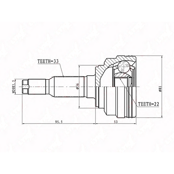 LYNXAUTO co-1806 (104017 / 1110011 / 150655) шрус наружный Chevrolet (Шевроле) Lacetti (Лачети) 1.8 03 Daewoo (Дэу) Espero