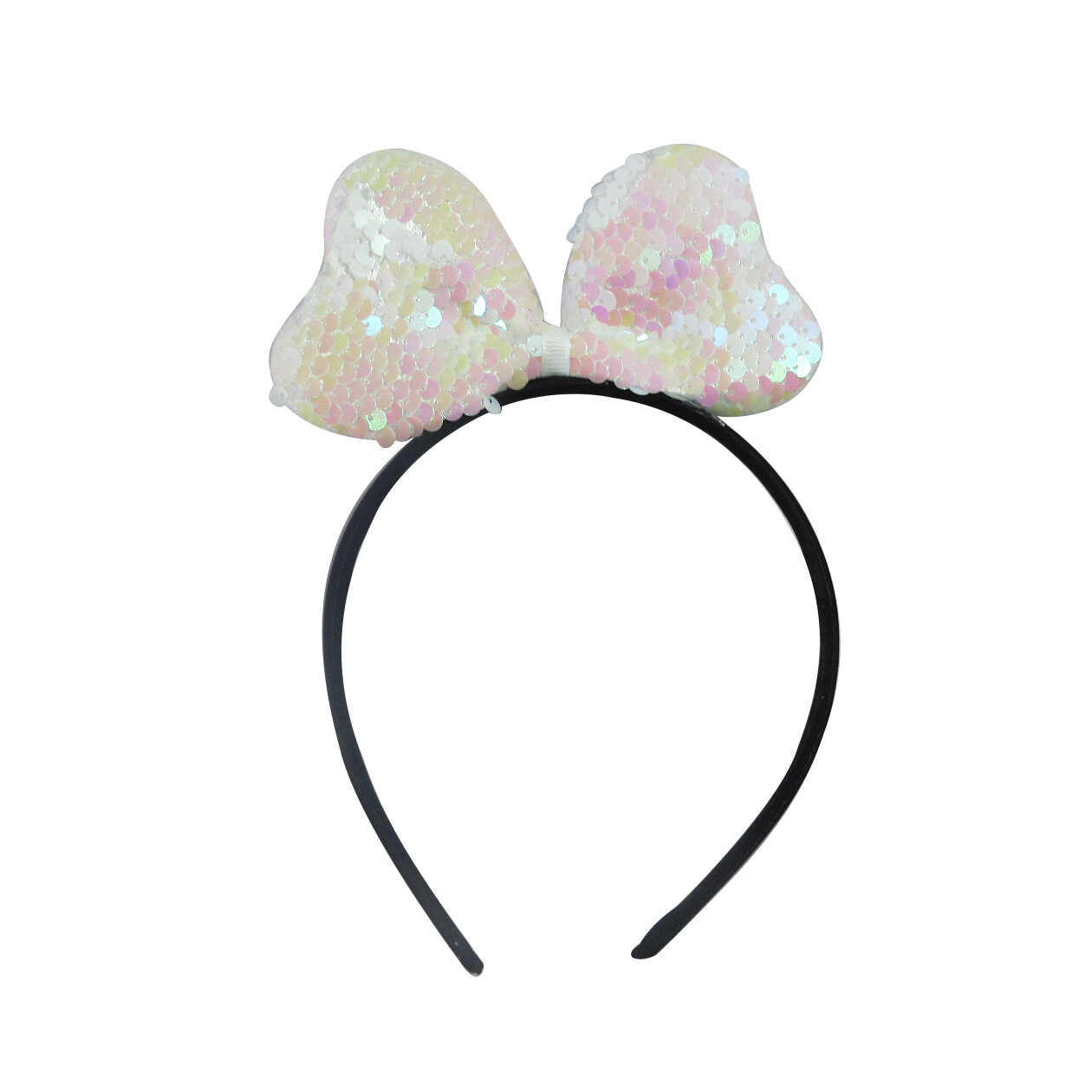 Ободок, Нарядный бант, с пайетками, Белый перламутр, 1 шт.