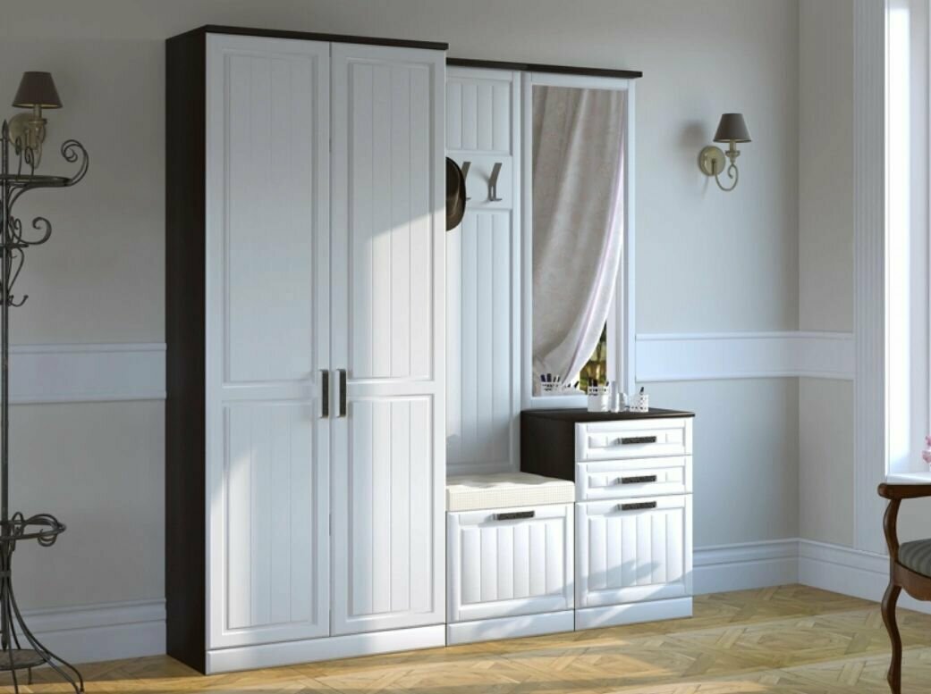 Прихожая МДФ Венеция 1.98 метра. Венге/Белое дерево. Модульная