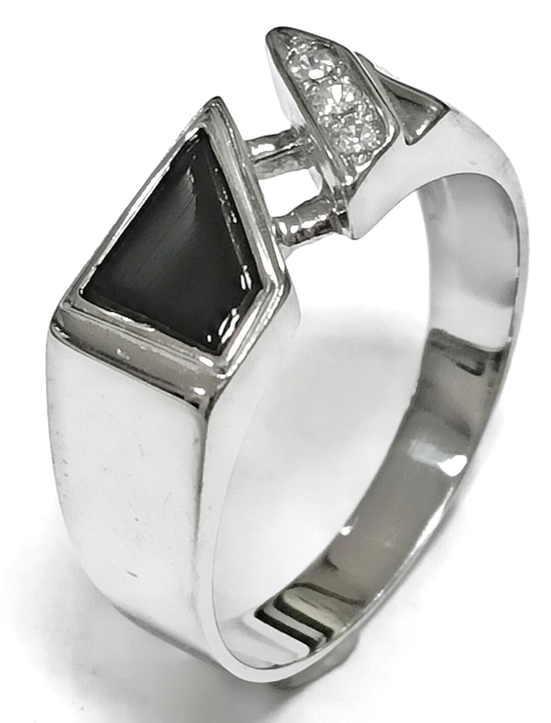 Печатка, серебро, 925 проба, родирование, оникс, фианит