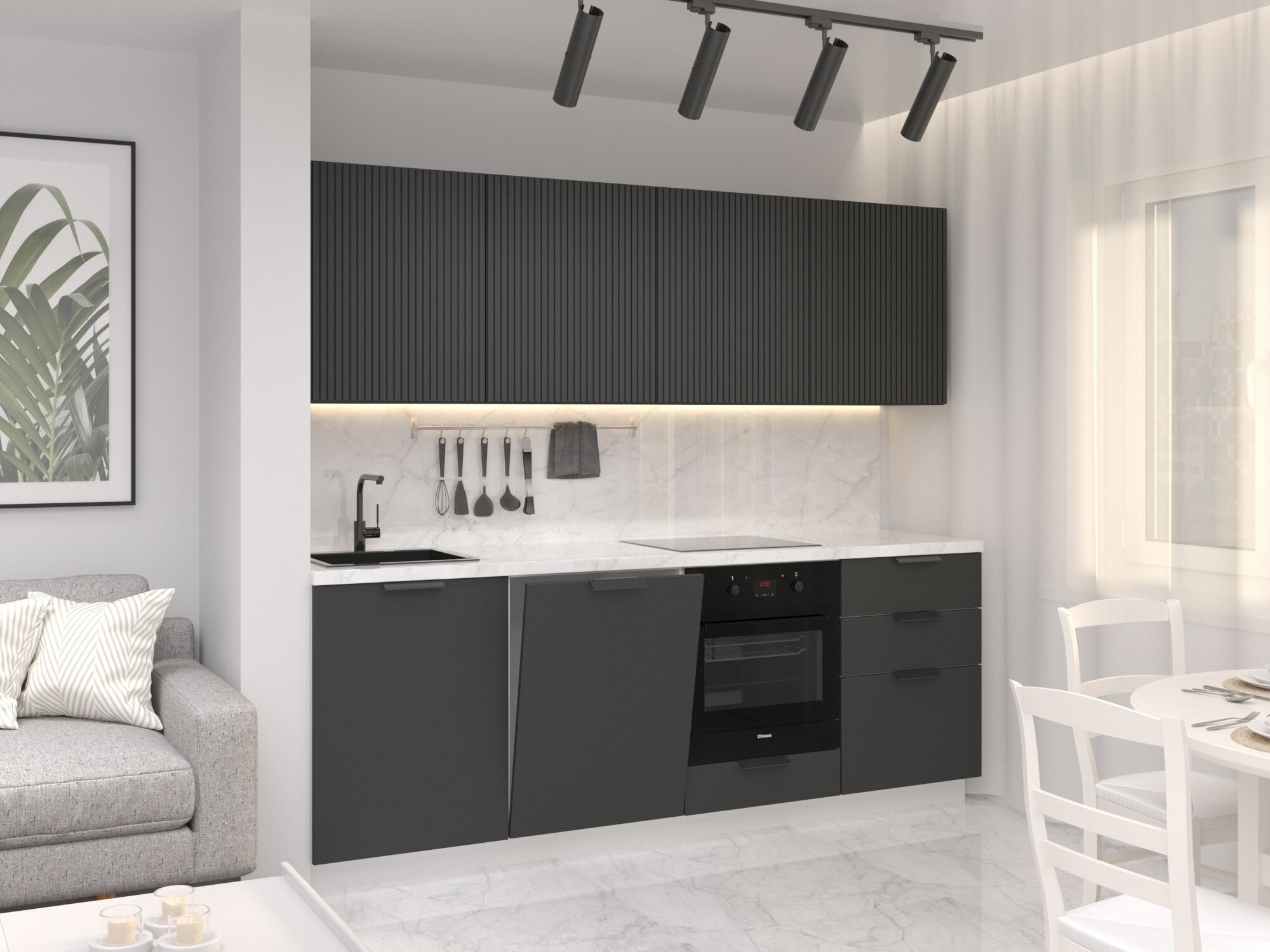 Кухонный гарнитур Евро Лайн Антрацит, 2400 мм