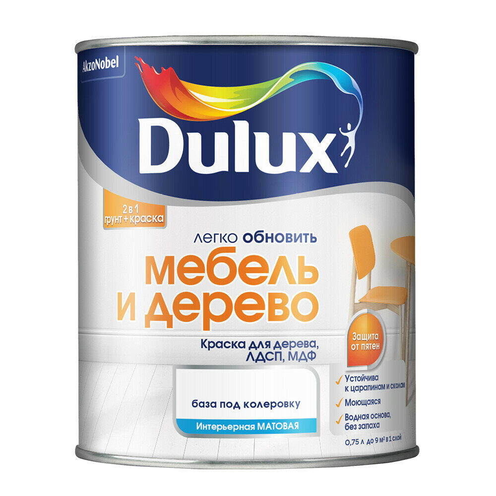 Краска Dulux/Luxium Мебель и Дерево основа BC бесцветная матовая 0,75 л Dulux/Luxium 5327293