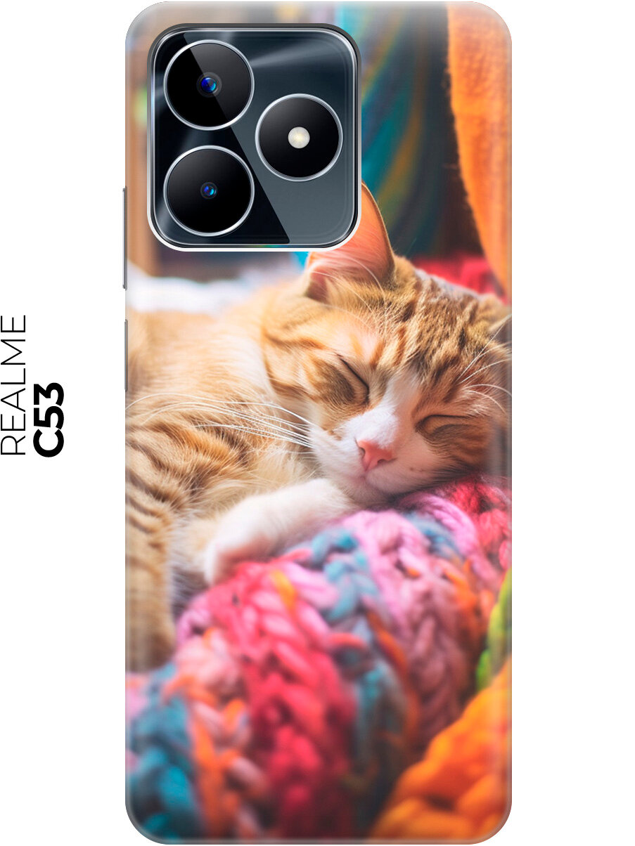 Силиконовый чехол на Realme C53 / C51 / Рилми С53 / С51 с рисунком "Котик на пледе"