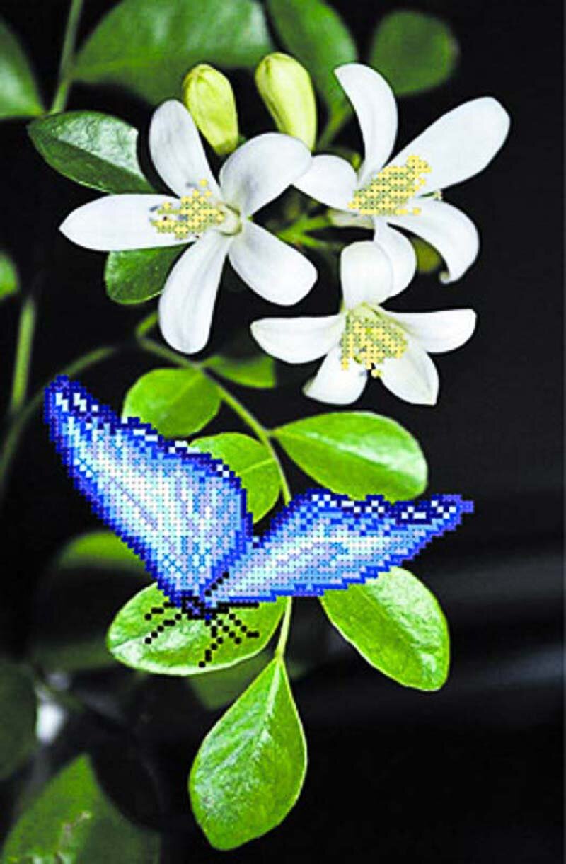 Канва/ткань с рисунком для вышивания бисером 28 см х 34 см 4001 "Цветочная ветка"