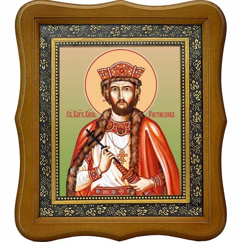 Ростислав Великоморавский Равноапостольный. Икона на холсте. (17 х 21 см / В деревянном киоте под стеклом).