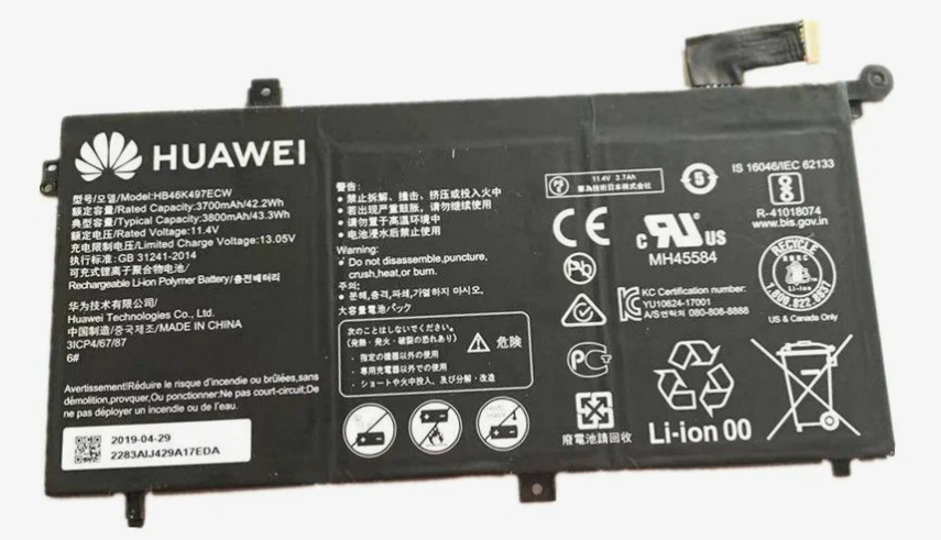 Аккумулятор для Huawei (HB46K497ECW) Matebook D PL-W19, 42.2Wh, 3700mAh, 11.4V