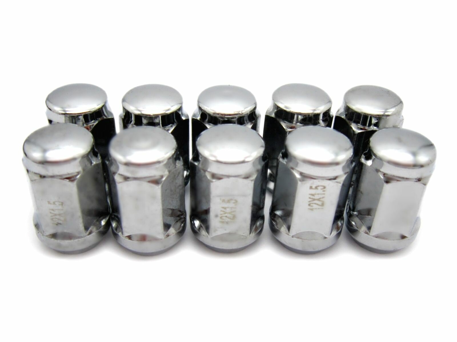 Гайки колесные М12х1,5 хром цельнометаллические под ключ 19 мм высота 34 мм конус с выступом, закрытые 10 шт.