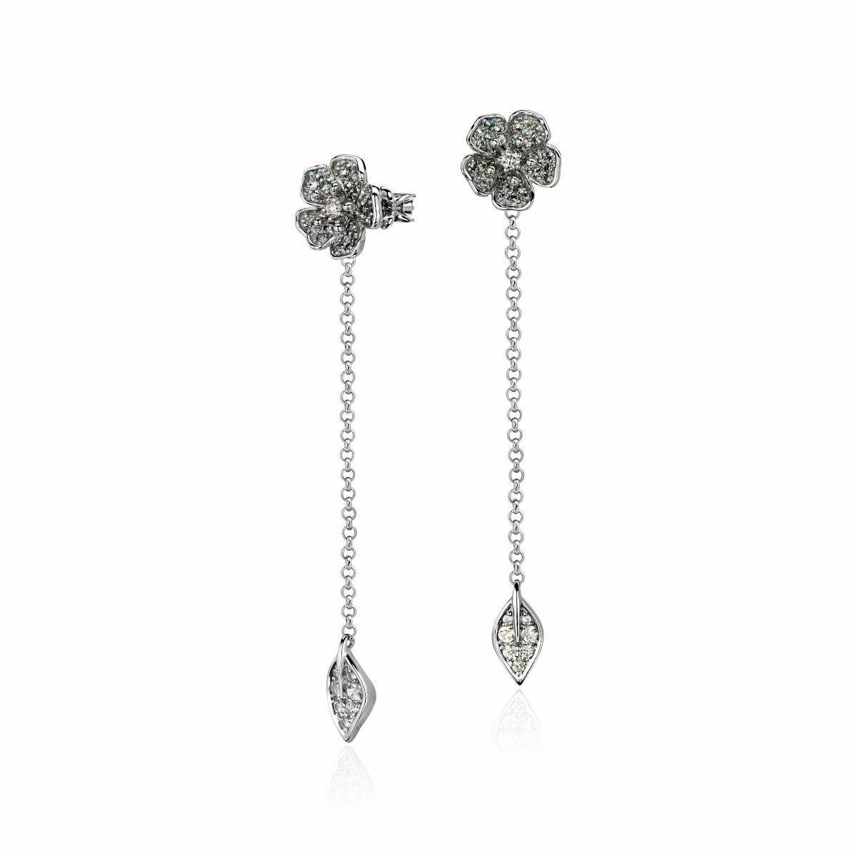 Серьги пусеты, белое золото, 585 проба, сапфир, бриллиант