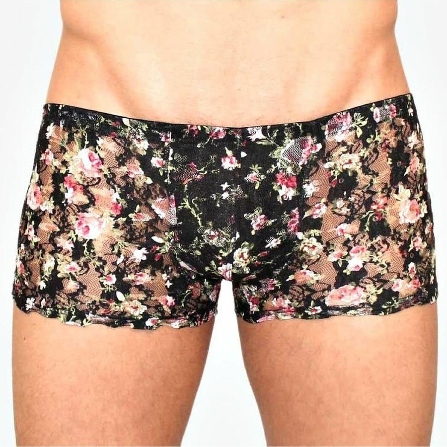 Трусы-боксеры Romeo Rossi, размер M, черные, сетка с цветочным узором