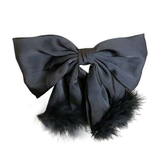 Бант-заколка с перьями для волос черный аксессуар для волос