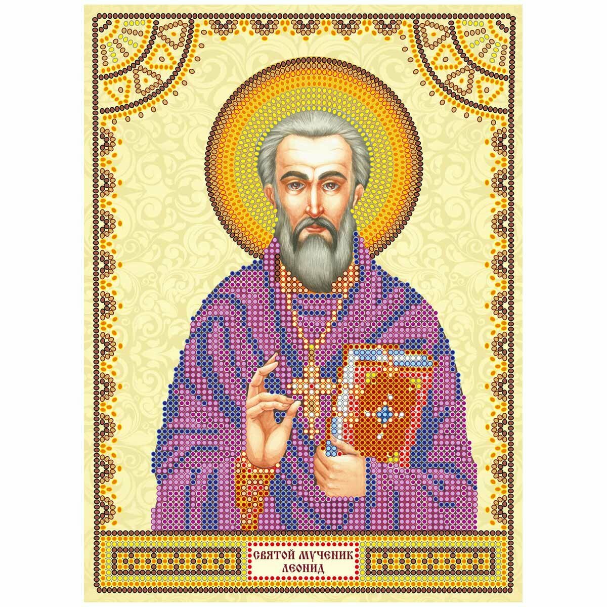 Схема для вышивки иконы бисером на художественном холсте 'Святой Леонид', 17*23 см