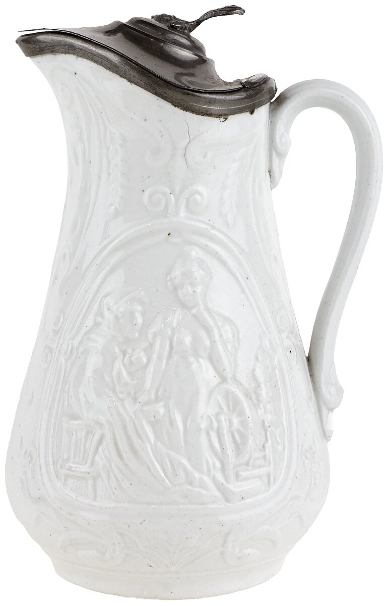 Кувшин антикварный с крышкой "Спящая красавица", для воды или молока. Паросский фарфор. Высота 19 см. Великобритания, винтаж, конец 19 века