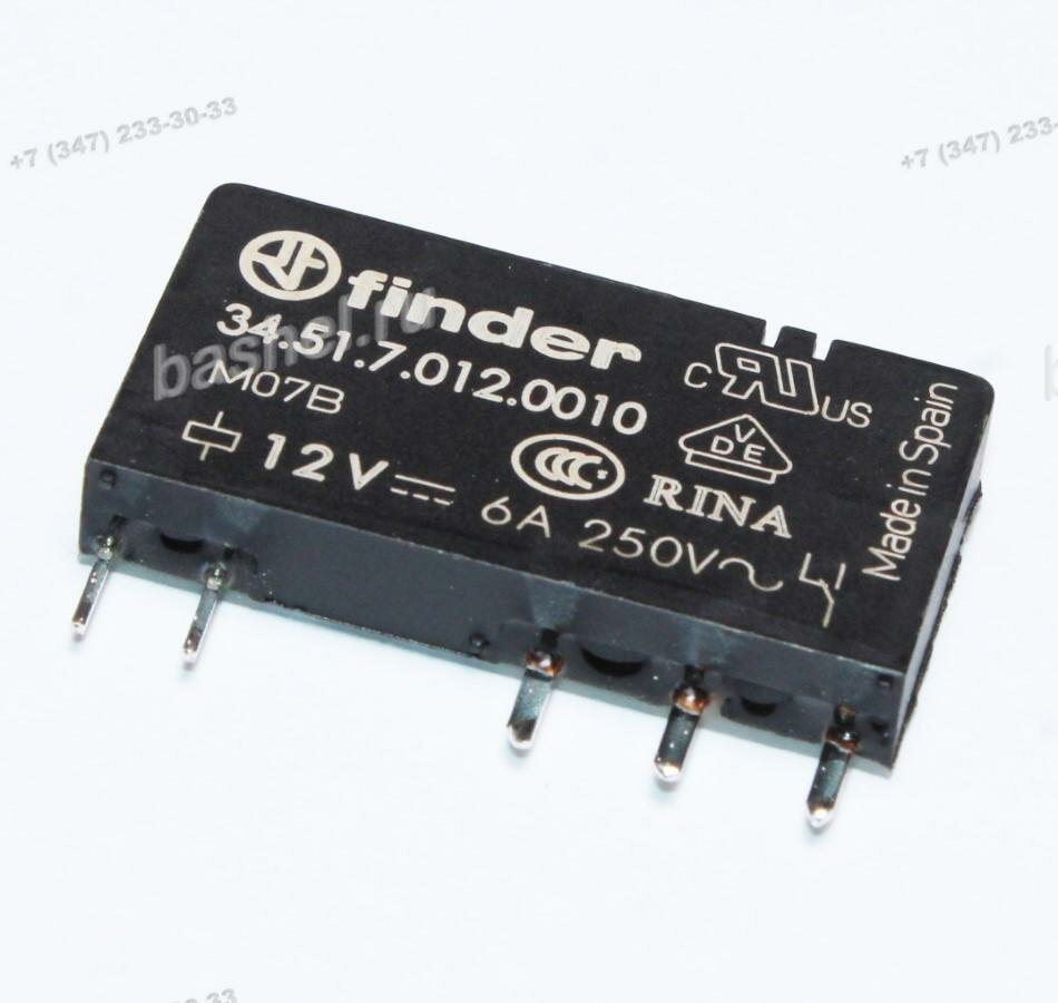 RELAY 345170120010, Реле, 34, FINDER, (упр:12В/DC, комм: 6A/250В/AC, 1NO/1NC, AgNi, R-coil:820 Ом)