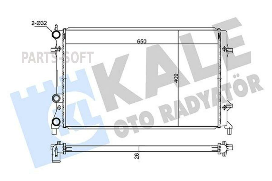 Радиатор охлаждения для а/м VW Jetta (11-) 1.6i/2.0i/2.5i паяный KALE арт. 347520