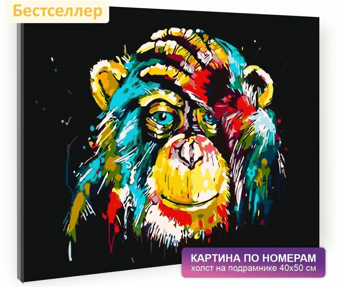 Картина по номерам на холсте с подрамником 40х50 см. Природа, животные, рыбы, птицы. "Обезьяна", арт. 1180/