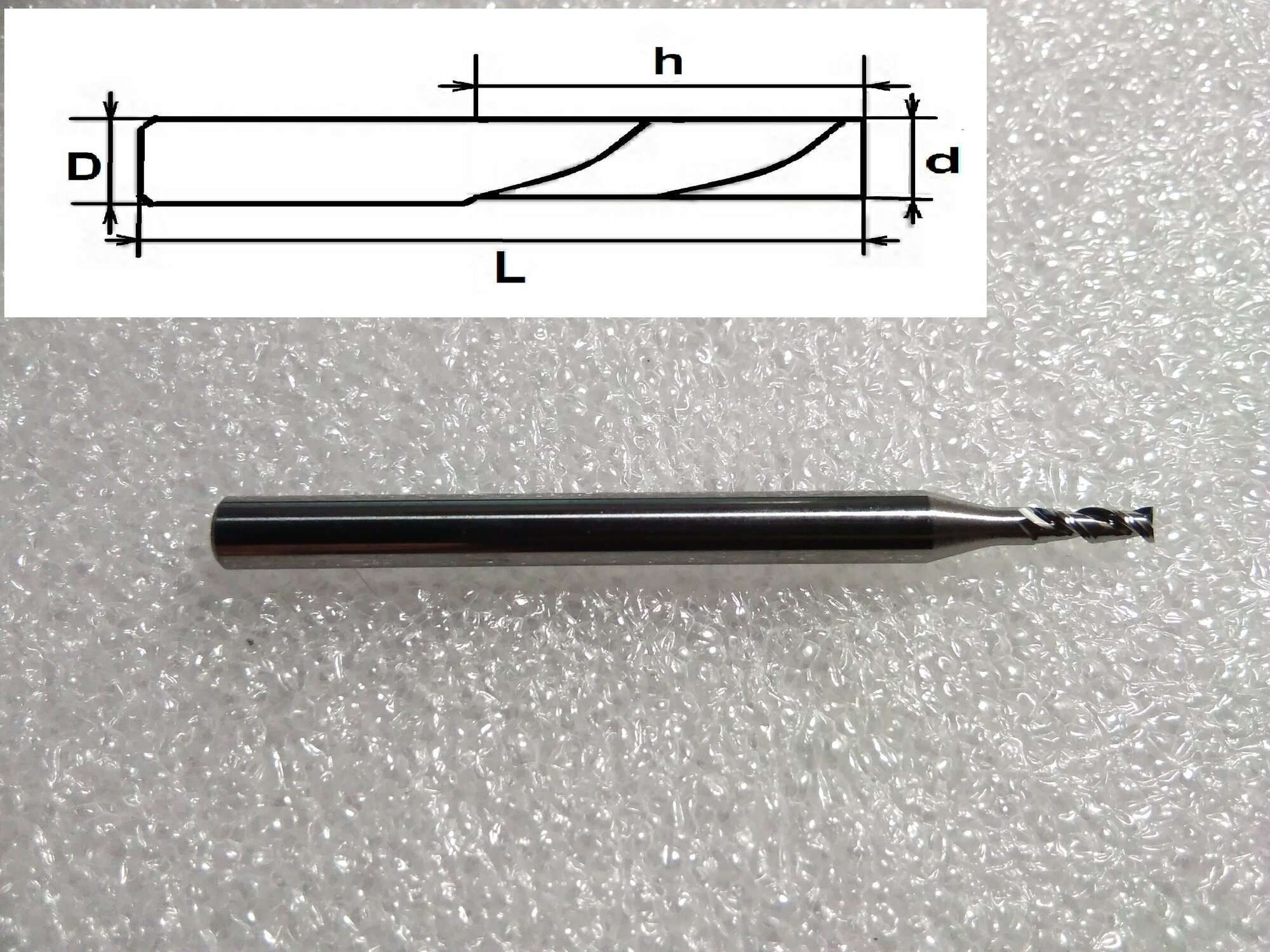 Фреза спиральная двухзаходная по алюминию STLLX2060, d-2/ h-6/ D-4/ L-50. для ЧПУ станка