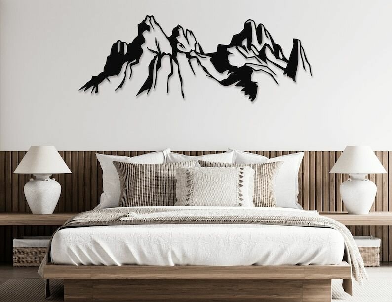 Декоративное панно деревянное, Горы (черный цвет)