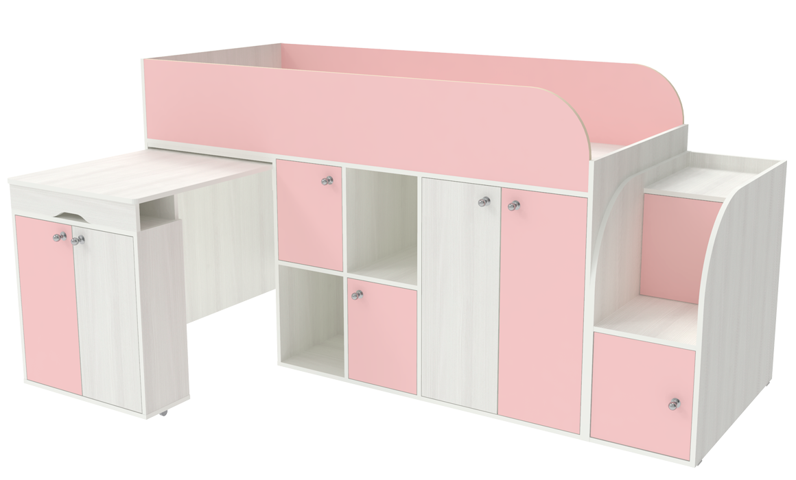 Кровать чердак Малыш 3 Белое Дерево Розовый