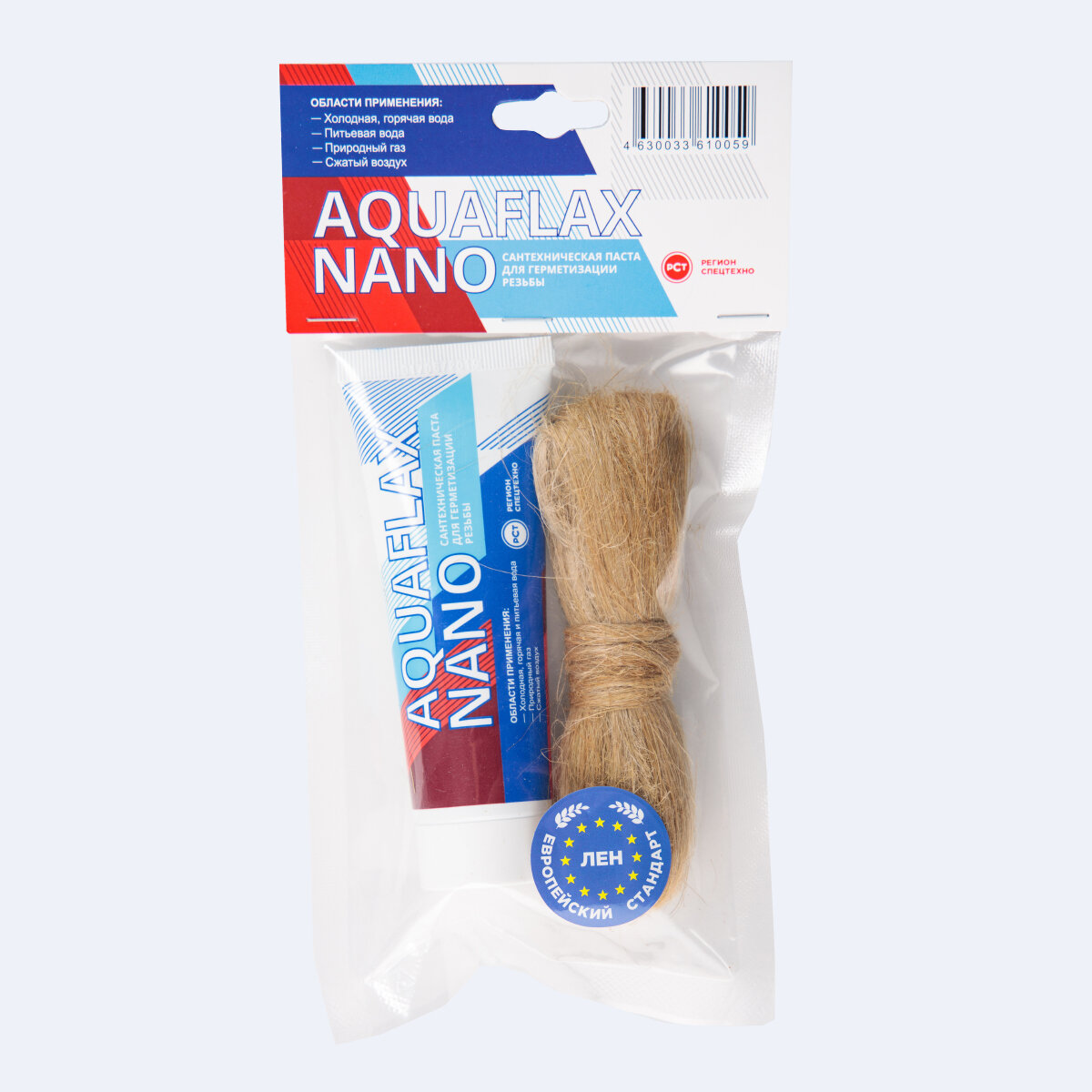 Набор для уплотнения резьбы лен (евро) 20гр+паста 80гр AQUAFLAX NANO 04054