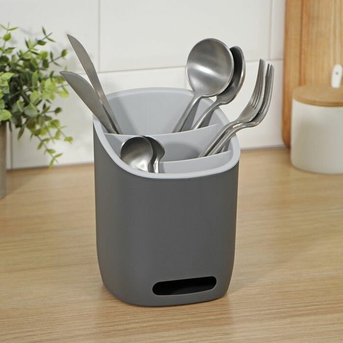 Подставка для столовых приборов "изли", 25x14,5x19 см, цвет графитовый