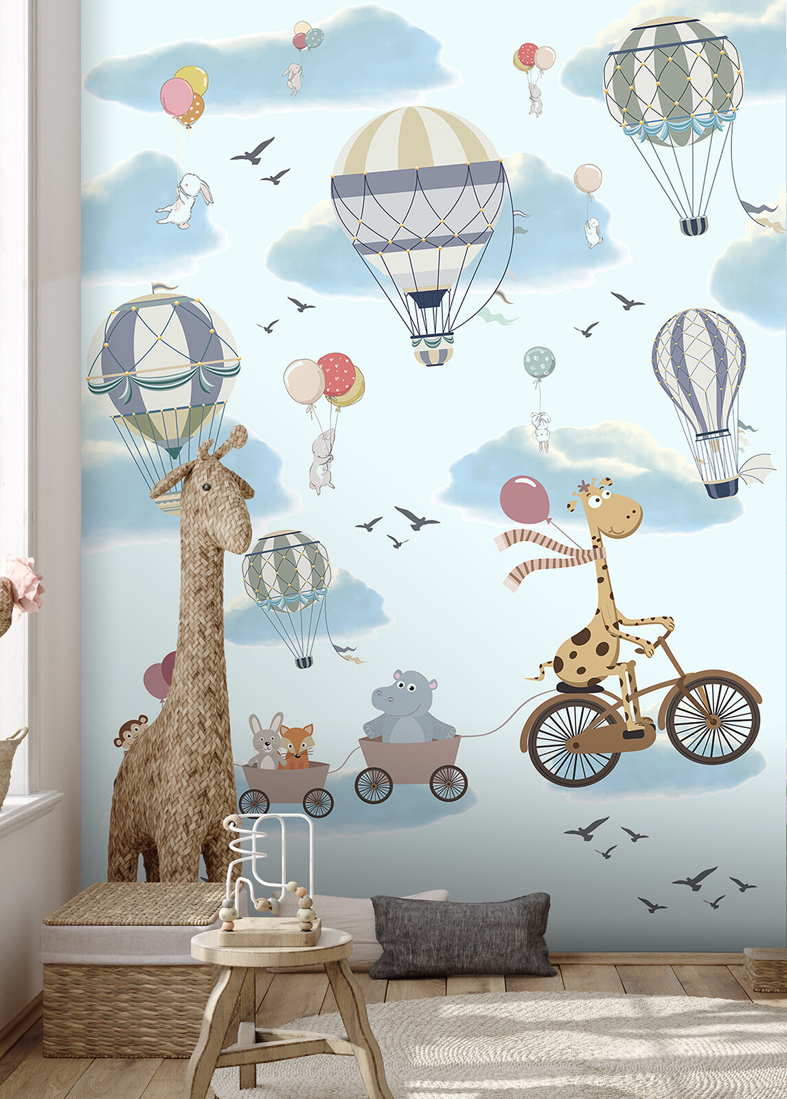 Фотообои флизелиновые с виниловым покрытием в детскую Luxury Walls AM04802 "Зверята в облаках" 200х270
