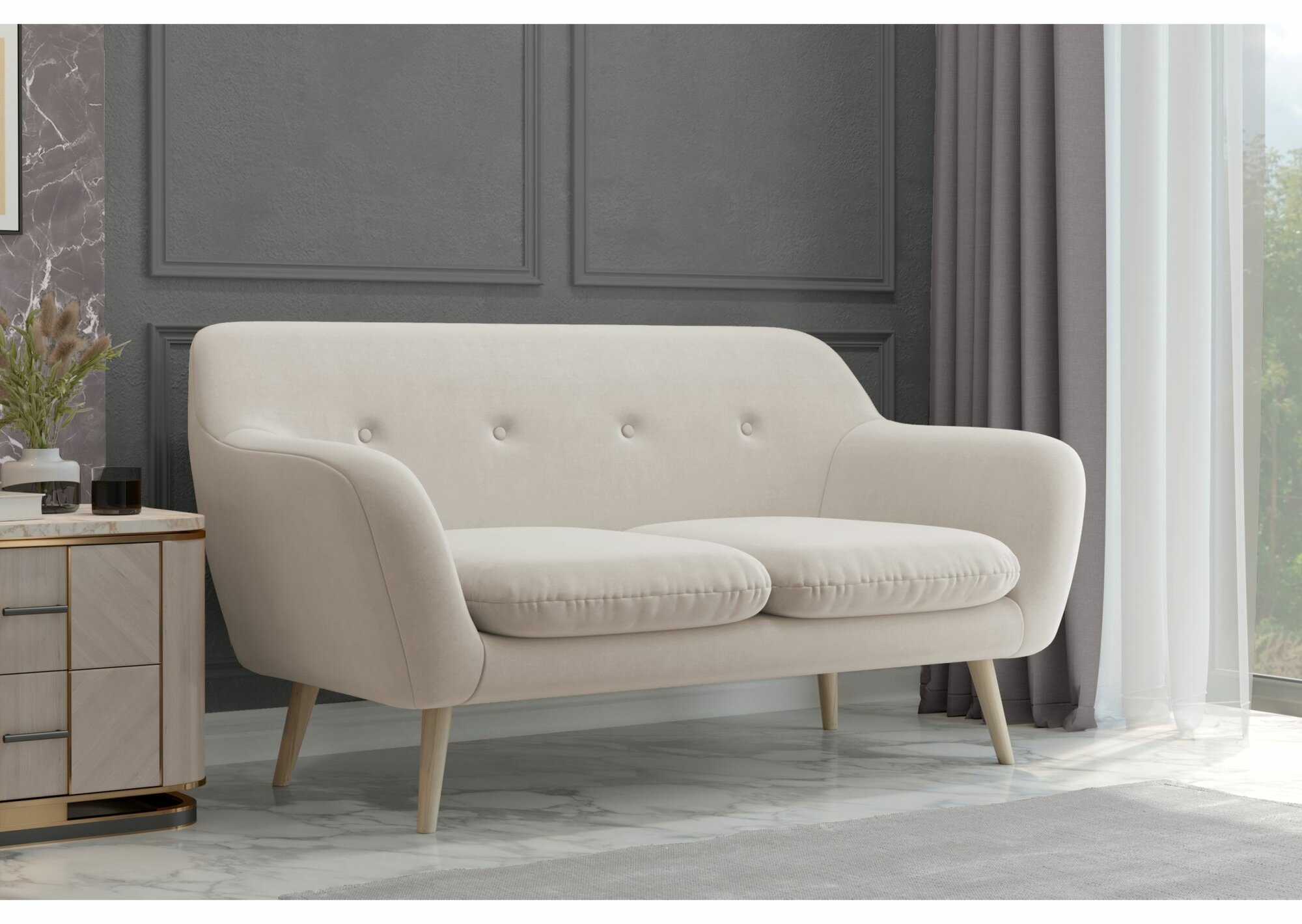 Диван прямой, двухместный Джерард, Легкомаркет, в цвете кремовый (ивори)