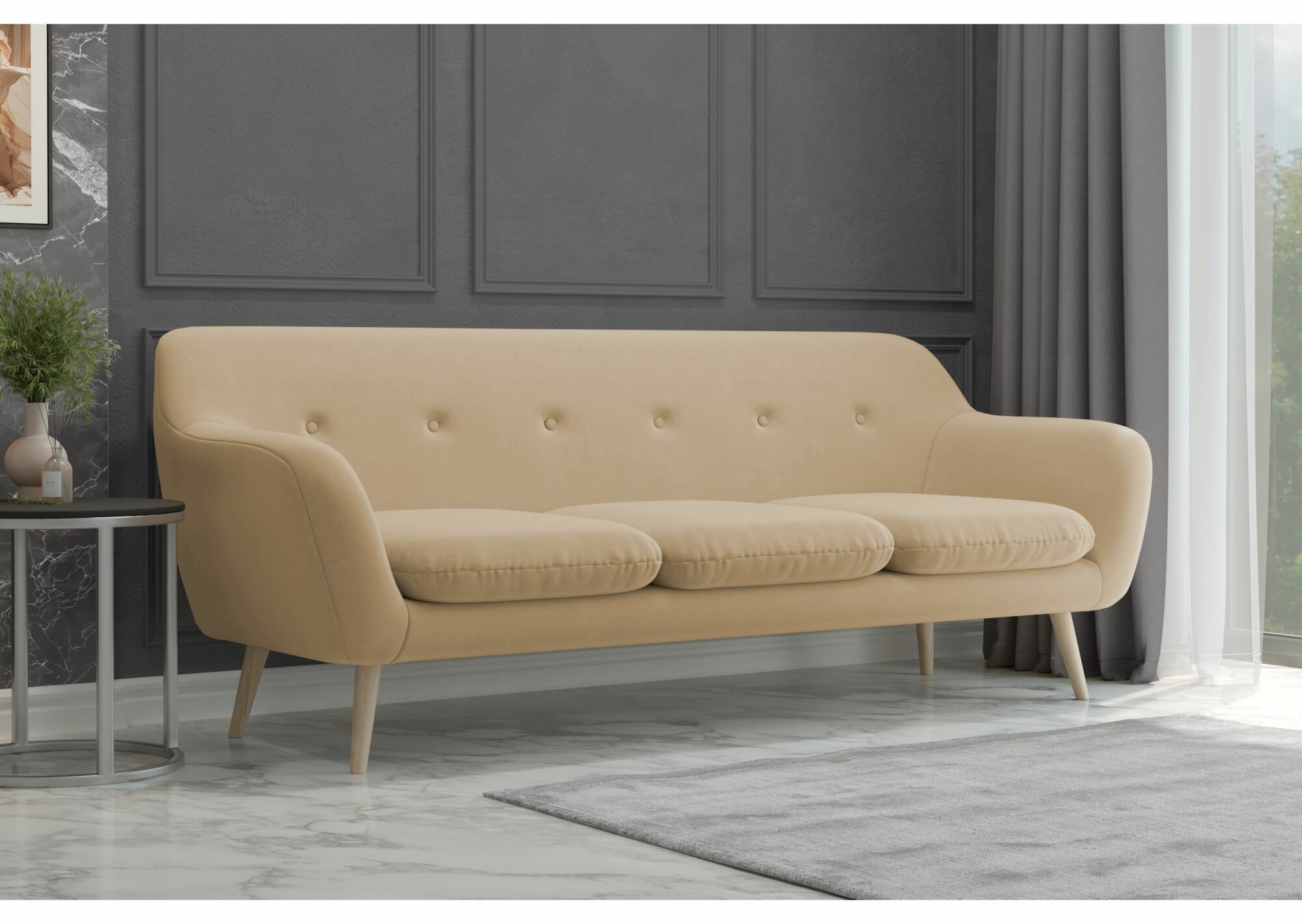 Диван прямой нераскладной Дайсон трехместный в цвете бежевый (карамель)