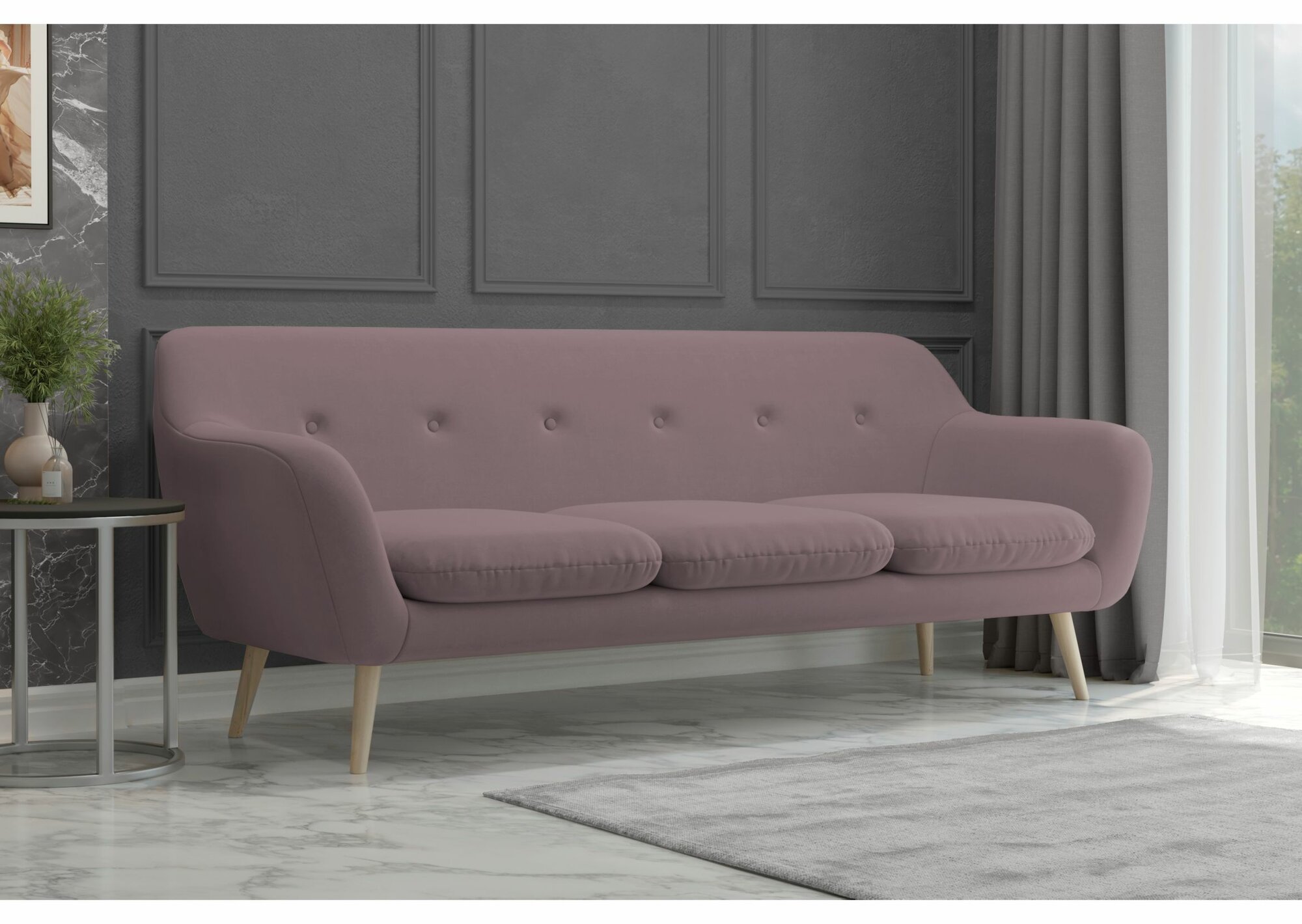 Диван прямой нераскладной Дайсон трехместный в цвете темно-розовый (димроуз)