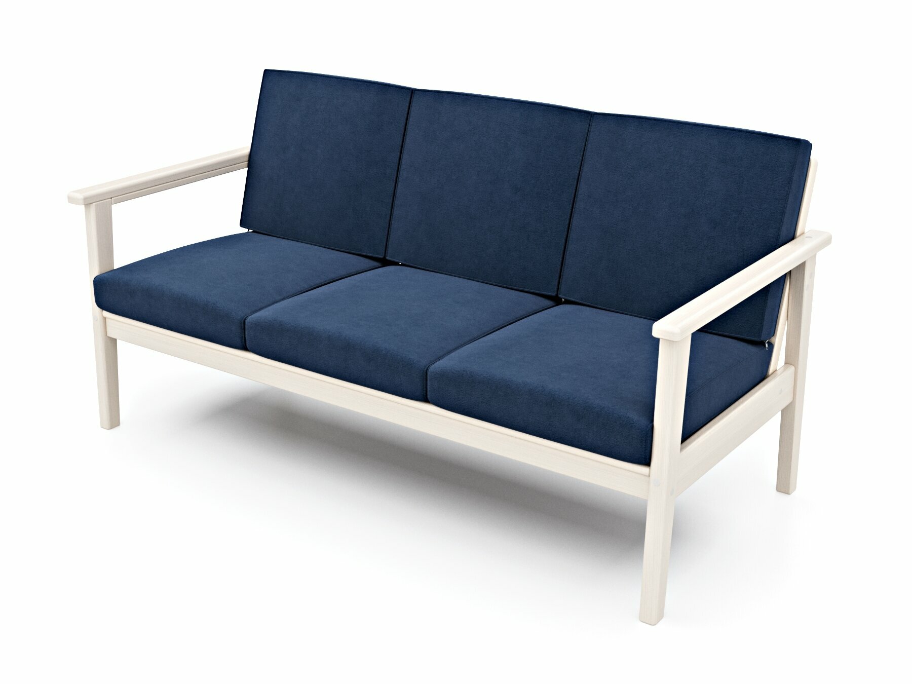 Садовый диван Arsko Лориан-Б-С, синий-беленый дуб, велюр, офисный, садовый, для кафе и бара, в гостиную, скандинавский лофт