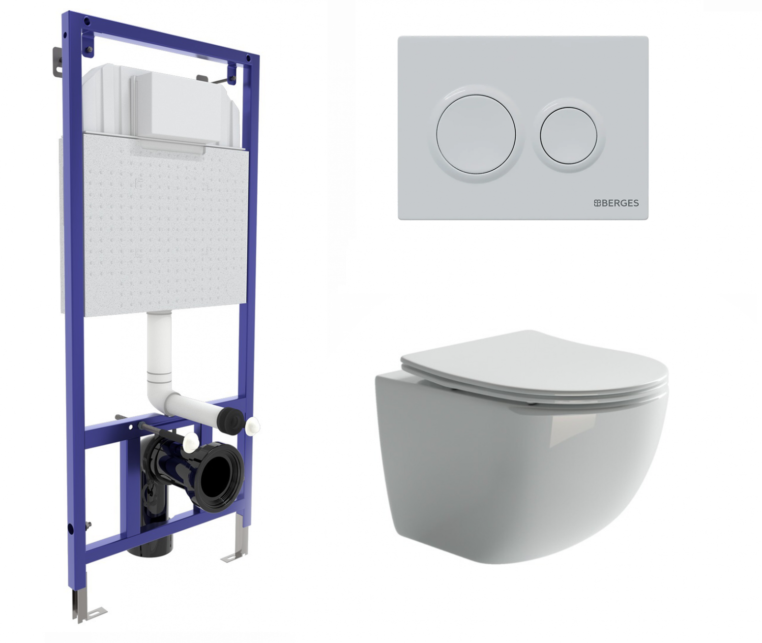 Комплект 3 в 1 инсталляция Berges Novum O4 + Подвесной унитаз Ceramica Nova Forma CN3009 с кнопкой белой 040264 + CN3009