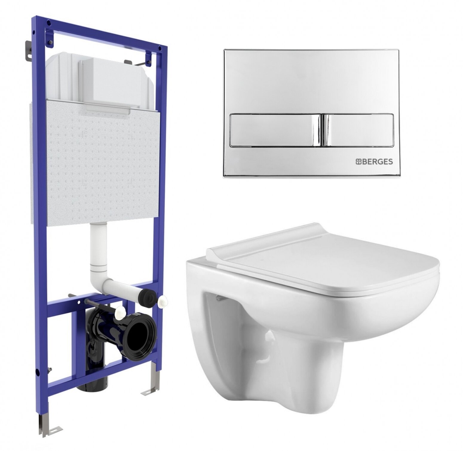 Комплект 3 в 1 инсталляция Berges Wasserhaus Novum L3 + Подвесной унитаз WeltWasser Kehlbach 004 GL-WT + кнопка хром