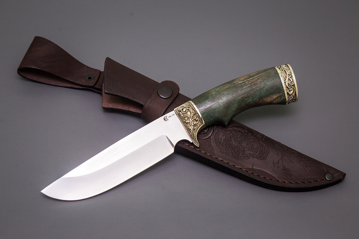 Нож из стали VG-10 «Лорд», рукоять литье мельхиор, ореховый кап
