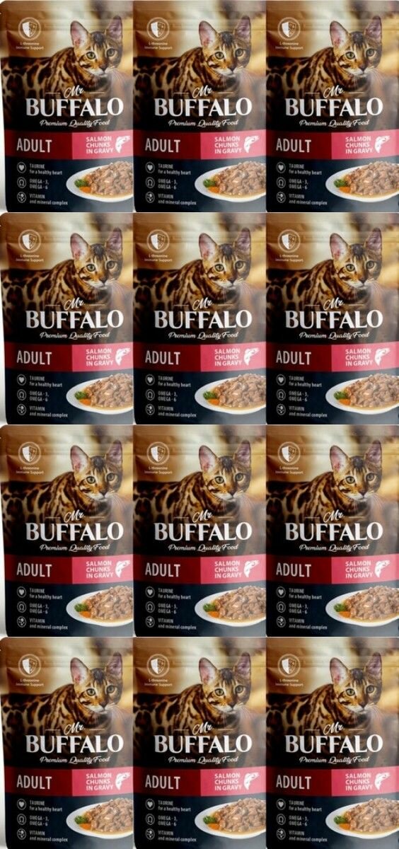 Mr.Buffalo Влажный корм для кошек Adult Hair & Skin с чувствительной кожей лосось в соусе 85 гр, 12 шт.