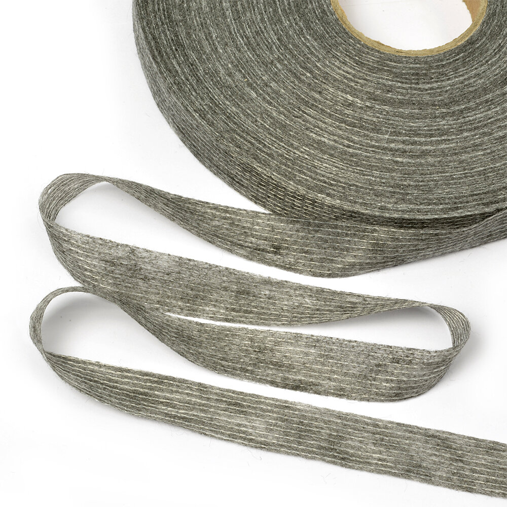 Лента клеевая нитепрошивная по долевой 15мм (лента для укрепления швов) цв. серый (100 метров)