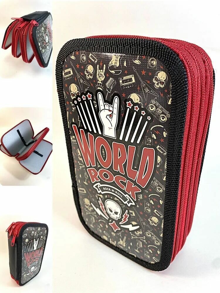 Пенал школьный Пчелка "ROCK" 190*105мм, 3 отделения, на молнии, ткань, без наполнения