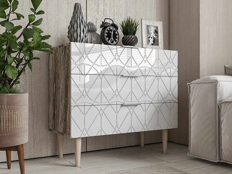 Комод для вещей "Йорк 3" 80х80х40, помпеи / белый глянец