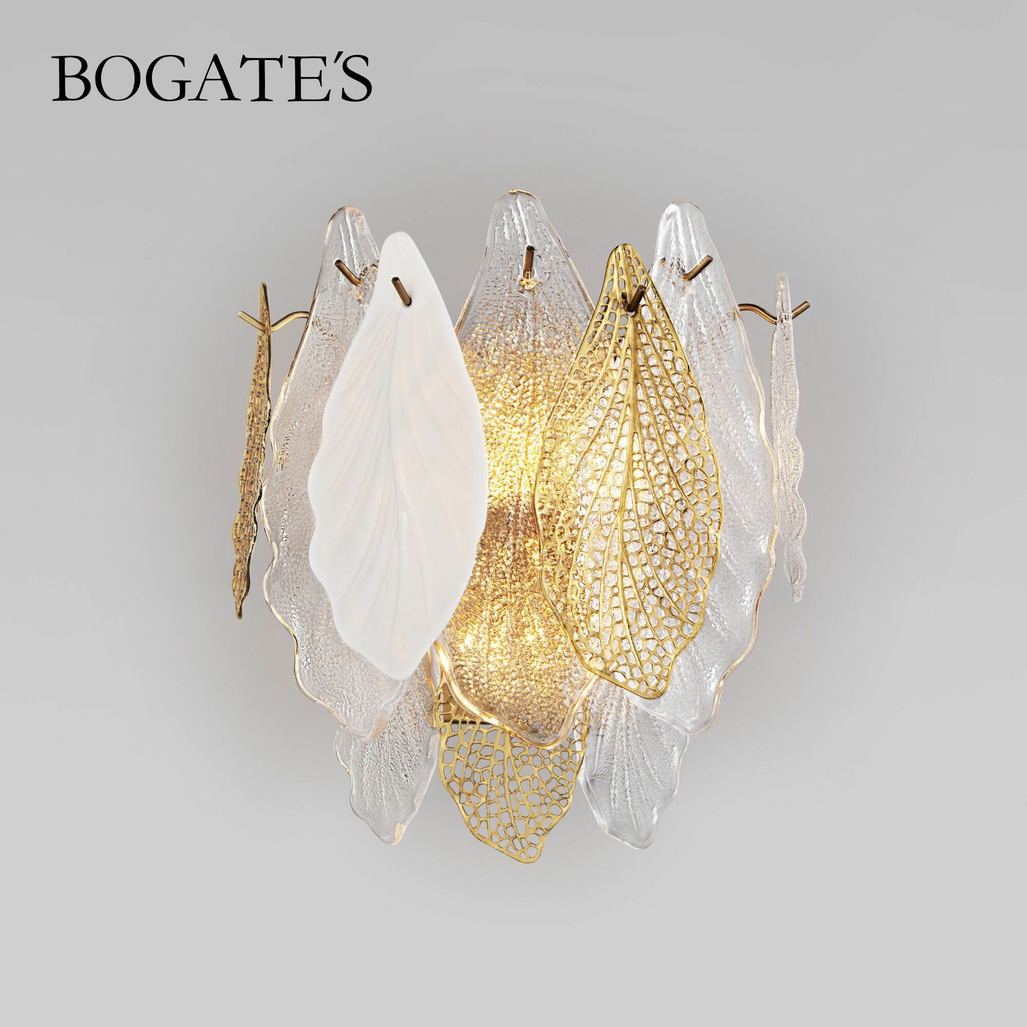 Бра / Настенный светильник Bogate's Leaf 369/3, E14, 3*40 Вт, цвет белый/золото/прозрачный