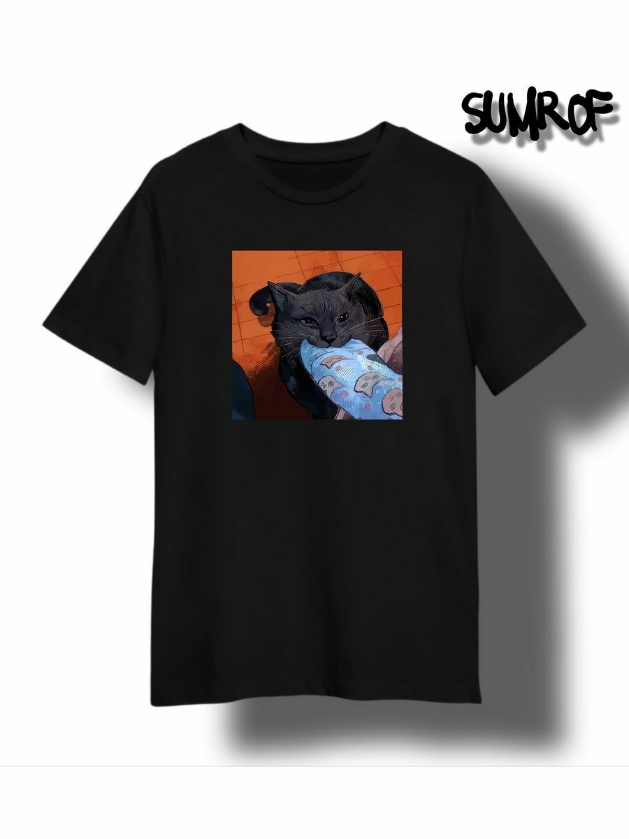 Футболка Zerosell с котиками черный кот